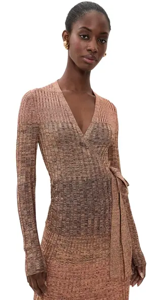 Zimmermann Ribbed Wrap Sweater Top - Chocolate Multi
