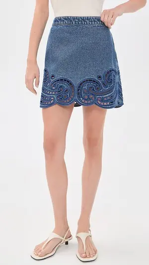 Ulla Johnson The Cadiz Eyelet Denim Skirt