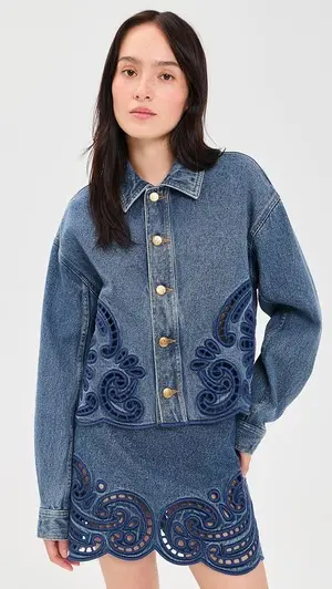 Ulla Johnson The Bobbi Denim Eyelet Jacket - River