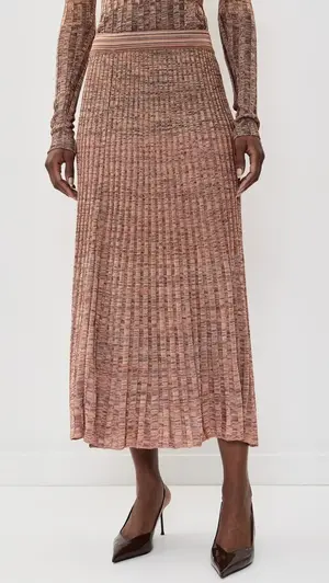 Zimmermann Mouline Rib Midi Skirt - Chocolate Multi