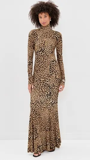 Norma Kamali Long Sleeve Turtle Fishtail Gown