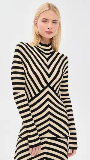 Zimmermann Valiant Deco Stripe Mock Neck Sweater
