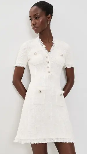 SELF-PORTRAIT Textured Knit Mini Dress - Cream
