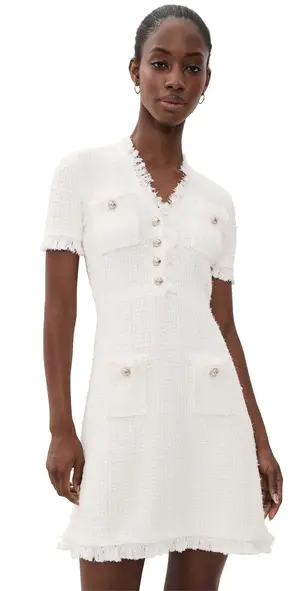 SELF-PORTRAIT Textured Knit Mini Dress - Cream
