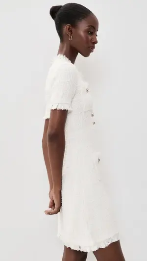 SELF-PORTRAIT Textured Knit Mini Dress With Crystal Button Detail