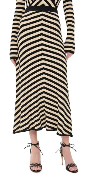 Zimmermann Valiant Deco Stripe Midi Skirt - Black/cream