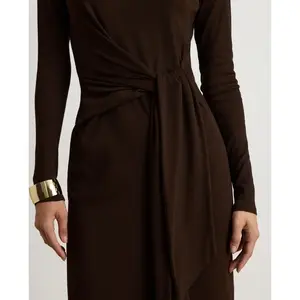 Ralph Lauren Tie-front Ribbed Turtleneck Midi Dress - Circuit Brown