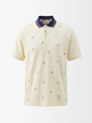 Gucci Symbols Embroidery Polo Shirt