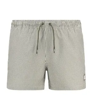 K-WAY Logo Patch Striped Swim Shorts - Gray