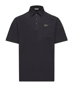 Moncler Leather Logo Tag Cotton Polo Shirt - Dark Blue