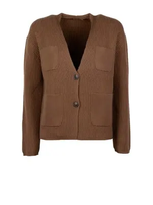 Max Mara Wool And Cashmere Cardigan With V-neck - Chestnut