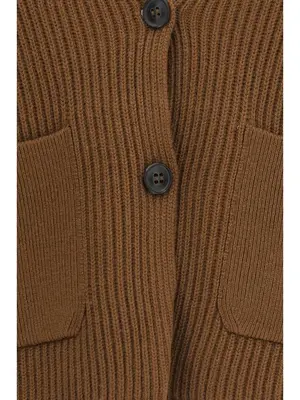 Max Mara Wool And Cashmere Cardigan With V-neck - Chestnut