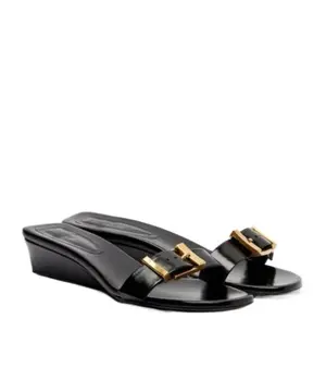 Khaite Manhattan Leather Wedge Mules - Black