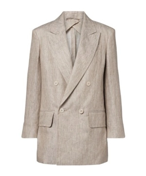 Max Mara Double-breasted Herringbone Linen Blazer - Nude