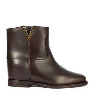 VIA ROMA 15 V Logo Round-toe Boots - Black