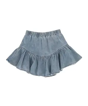 DOUUOD Ruffled-trim Denim Skirt - Blue