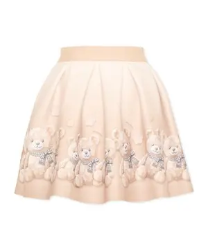 Monnalisa Teddy Bear Print Pleated Skirt