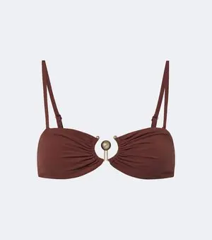Christopher Esber Embellished Ruched Bikini Top - Brown