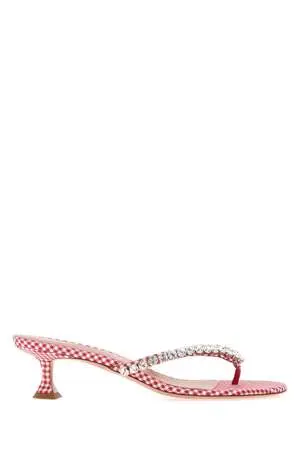 Amina Muaddi Embroidered Fabric Thong Mules