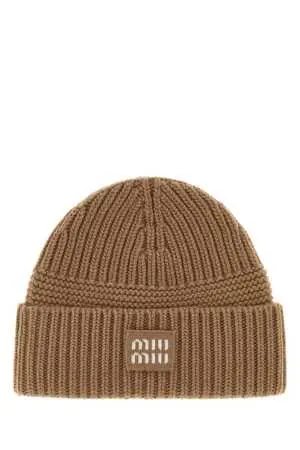 Miu Miu Camel Wool Blend Beanie Hat