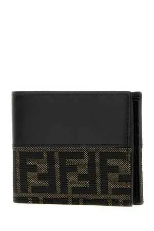 Fendi Two-tone Jacquard And Leather Ff Wallet