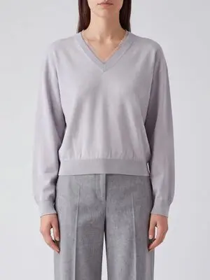 Fabiana Filippi V-neck Wool And Cotton Blend Jumper - Grey