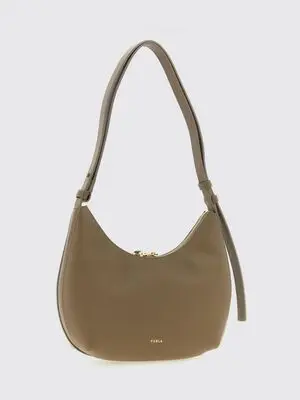 Furla Hobo Bag In Hammered Calfskin With Adjustable Shoulder Strap - Beige