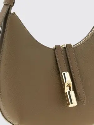 Furla Hobo Bag In Hammered Calfskin With Adjustable Shoulder Strap - Beige