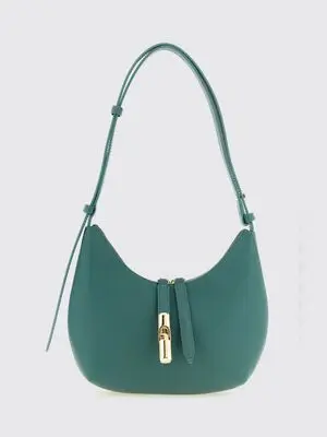 Furla Hobo Bag In Hammered Calfskin With Adjustable Shoulder Strap Green