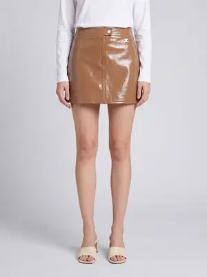 COURREGES Embroidered Logo Coated Cotton Pencil Mini Skirt - Nude