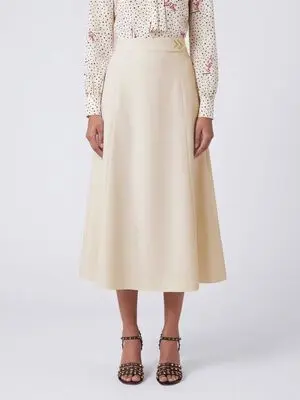 Valentino Garavani High-waisted Flared Midi Skirt In Wool And Silk - Yellow