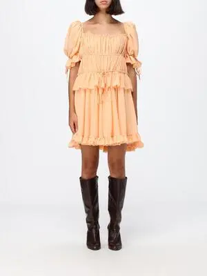 Chloé A-line Silk Mini Dress With Square Neckline And Puff Sleeves