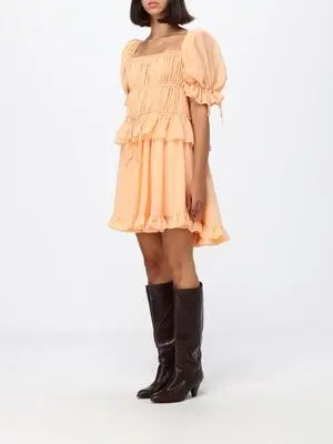 Chloé A-line Silk Mini Dress With Square Neckline And Puff Sleeves