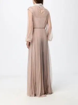 Fabiana Filippi Pleated Tulle Long Chemisier Dress With Detachable Collar