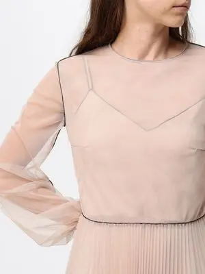 Fabiana Filippi Pleated Tulle Long Chemisier Dress With Detachable Collar