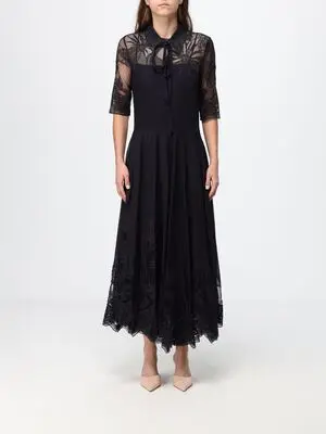 Fabiana Filippi Short-sleeved Midi Chemisier Dress In Lace With Classic Collar