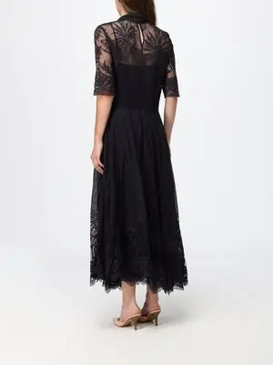 Fabiana Filippi Short-sleeved Midi Chemisier Dress In Lace With Classic Collar