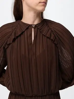 Fabiana Filippi Long Pleated Crêpe Tunic With Long Sleeves And A Crew Neck