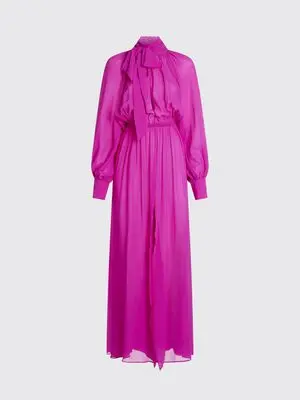 COLLINI MILANO 1937 Long Silk Chemisier Dress With Ethnic Print And Balloon Sleeves