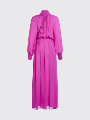 COLLINI MILANO 1937 Long Silk Chemisier Dress With Ethnic Print And Balloon Sleeves