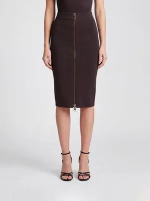 Elisabetta Franchi High-waisted Midi Pencil Skirt In Stretch Viscose Jersey - Brown