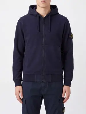 Stone Island Organic Cotton Zip-up Hoodie With Compass Logo Patch - Black