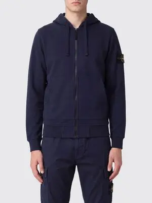 Stone Island Organic Cotton Zip-up Hoodie With Compass Logo Patch - Navy