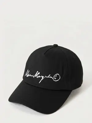 MAISON MARGIELA Cotton Baseball Cap With Printed Logo And Visor - Black