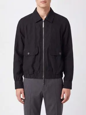 ZIGGY CHEN Shirt-style Pure Linen Bomber Jacket With Zip And Patch Pockets - Black