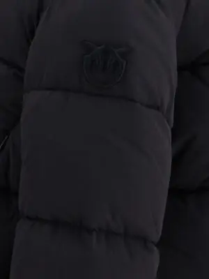 Pinko Giza Quilted Nylon Short Puffer Jacket With High Neck And Love Birds Logo - Black