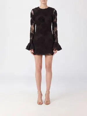 ROTATE BY BIRGER CHRISTENSEN Slim Fit Lace Mini Sheath Dress With Long Sleeves And Flared Cuffs Brown