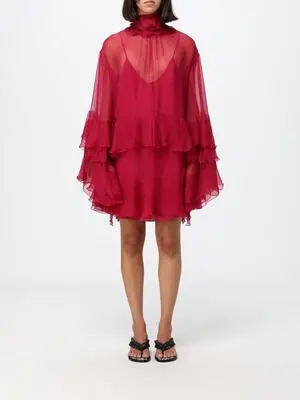 Chloé High-neck Silk Mini Dress With Long Sleeves And Ruffle Details