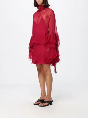 Chloé High-neck Silk Mini Dress With Long Sleeves And Ruffle Details