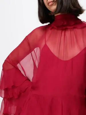 Chloé High-neck Silk Mini Dress With Long Sleeves And Ruffle Details